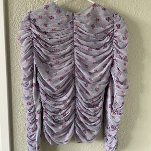 Zara | Tops | Zara Floral Ruched Long Sleeve Sheer Top | Poshmark